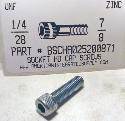 1/4-28x7/8 Hex Socket Head Cap Screws Alloy Steel Zinc Plated (250) | eBay