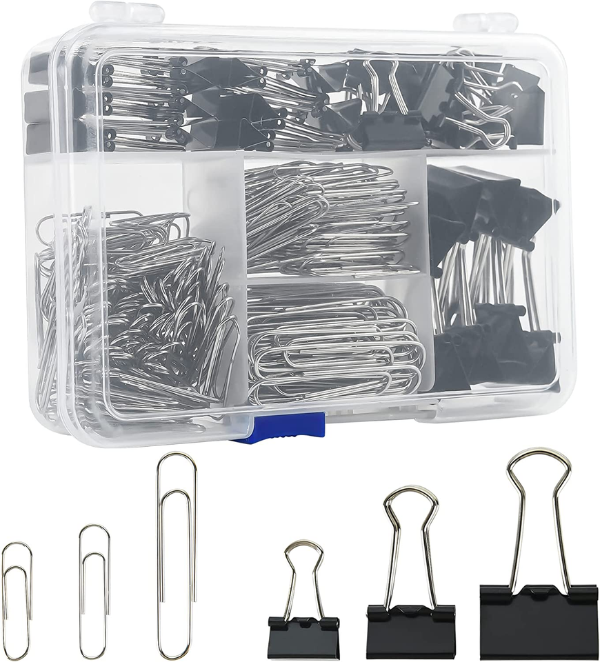 Assorted Size Binder Clips & Jumbo Paper Clips Set - 340Pcs Black ...