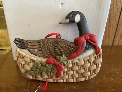 1983 Schmid Gordon Fraser Christmas Goose in Basket Ornament Vintage ...