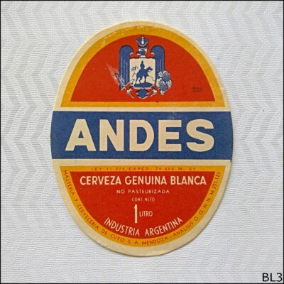 Andes Cerveza Genuina Blanca Industria Argentina Beer Label (BL3) | eBay