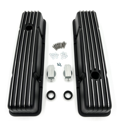 Black Aluminum Finned Tall Valve Covers For SBC Small Block Chevy 350 ...
