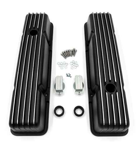 Black Aluminum Finned Tall Valve Covers For SBC Small Block Chevy 350 ...