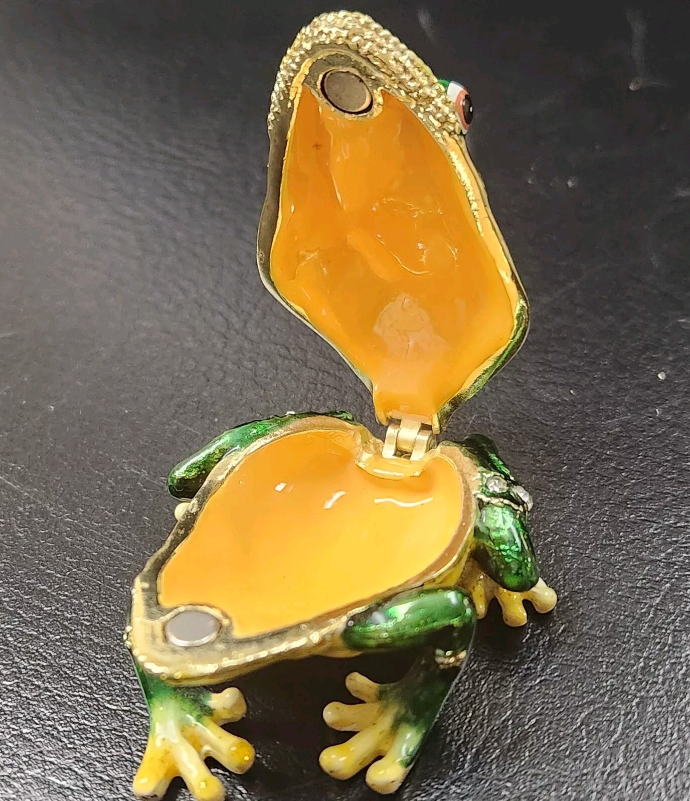 Green Bling Frog Hinged Metal Enameled Crystal Whimsical Trinket Box ...