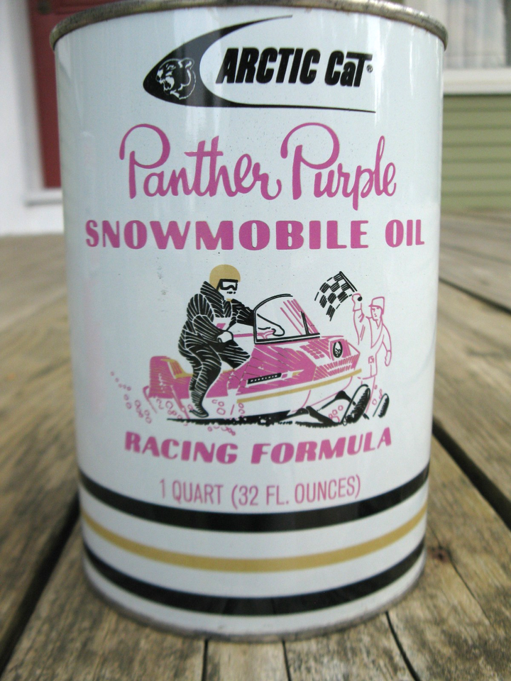 Rare Vintage Arctic Cat Metal Snowmobile Oil Can Panther Purple Amazing ...