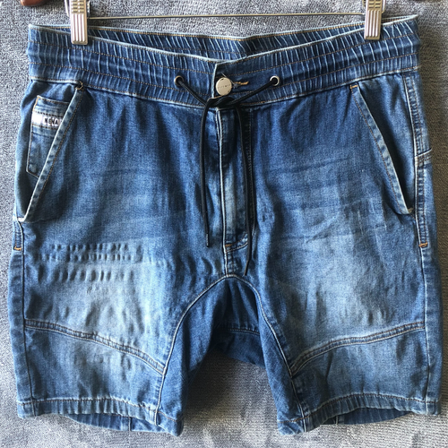 Nena Pasadena NXP Mens Denim Shorts Size 32 Blue Zip & Drawstring w ...