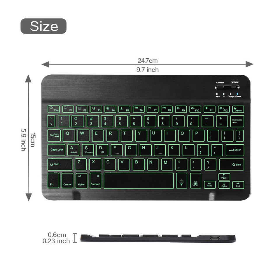 RGB LED Bluetooth Wireless Keyboard Slim for iPhone iPad Android Tablet ...