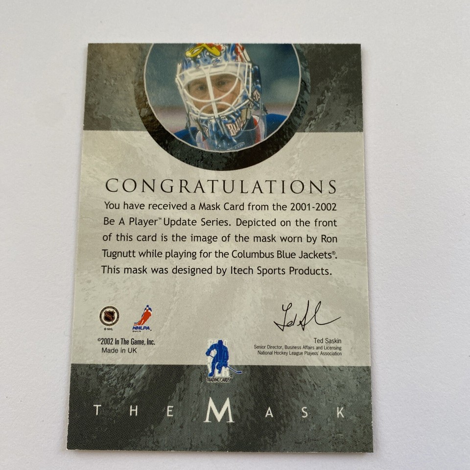 Ron Tugnutt 2001-02 Between The Pipe Blue Mask Insert Card | eBay