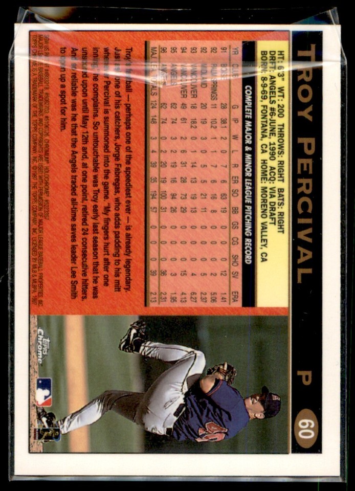 1997 TOPPS CHROME TROY PERCIVAL CALIFORNIA ANGELS #60 | eBay