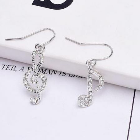 Asymmetric Rhinestones Musical Note Shape Earring Statement Hook Ear ...