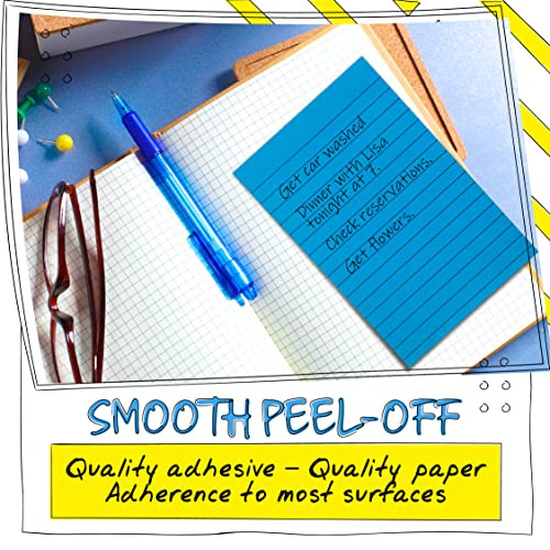 Lined Sticky Notes, 4 x 6, 10 Pack, 500 Sheets (50/Pad), Self Stick ...