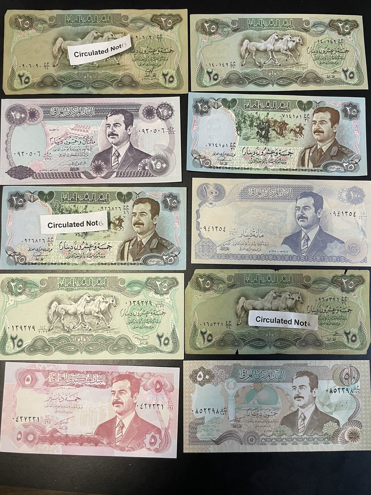 PRS SADDAM HUSSEIN IRAQ/IRAQI DINAR PAPER MONEY BANKNOTE LOT (20 Nots ...