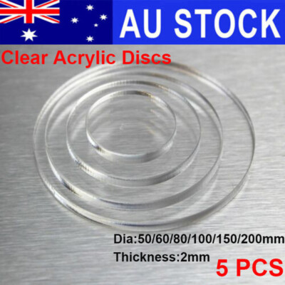 5X Acrylic Clear Disk Circle Discs Polished thick 2mm Dia 50/60/80/100 ...