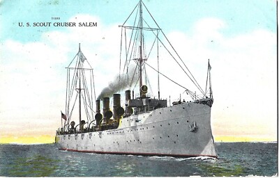 U. S. Scout Cruiser Salem, nice 1908 color litho PC; publ in Gloucester ...