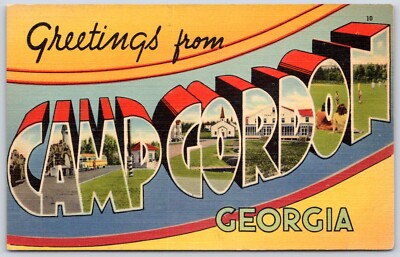 Postcard Greetings From Camp Gordon GA US Army WWII Large Letter Linen ...