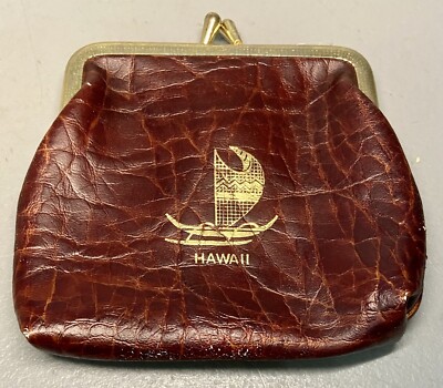 Vintage Hawaii Sailboat Small 4” Leather Metal Clasp Coin Pocket Purse ...