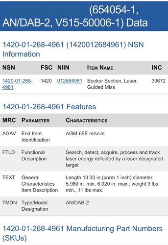 Demil Missile Laser Seeker Inert AGM-65 | eBay