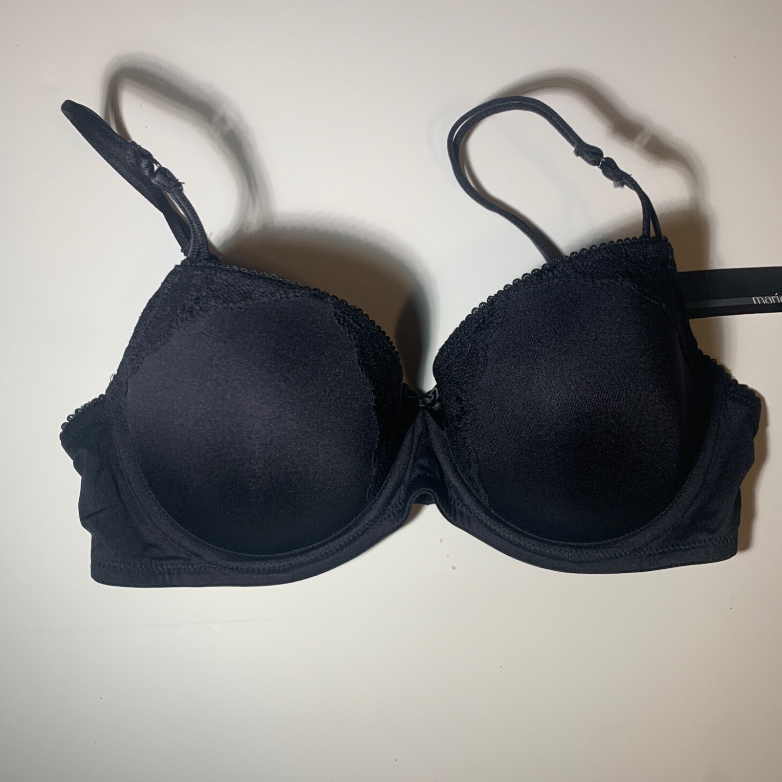 Mariemeili Black Bra with Black Bow and Black Lace Detail on Cup of Bra ...