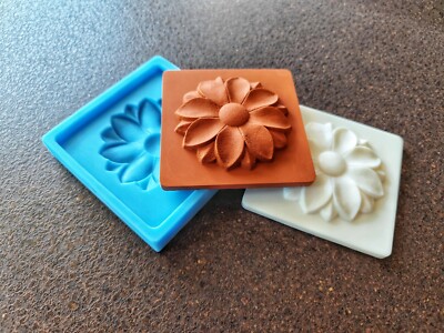 Silicone mold for square tile with 3d flower element | Handmade tiles ...