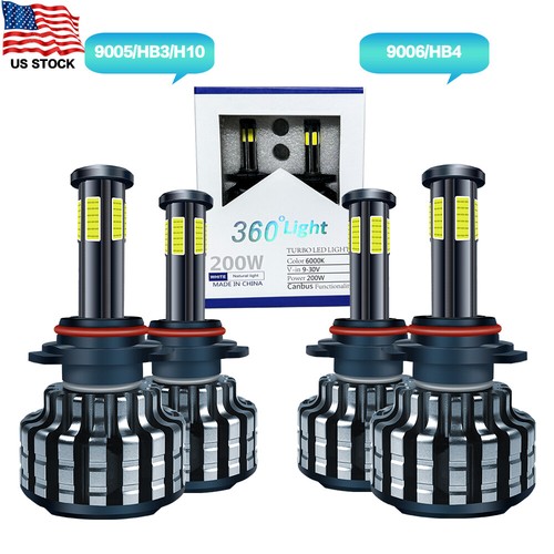 360° Glow Combo 9005&9006 COB LED Headlight Kit Bulbs High Low Beam ...