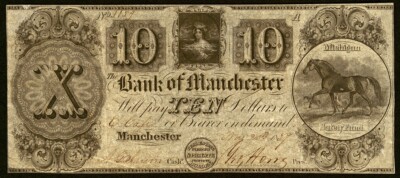 Obsolete Currency Manchester, MI - Bank of Manchester $10 Nov. 1837 Cut ...