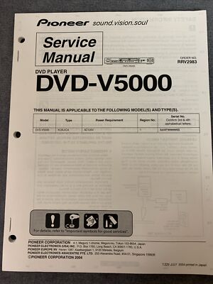 Pioneer DVD-V5000 Service Manual [Original w/Schematics, Diagrams ...