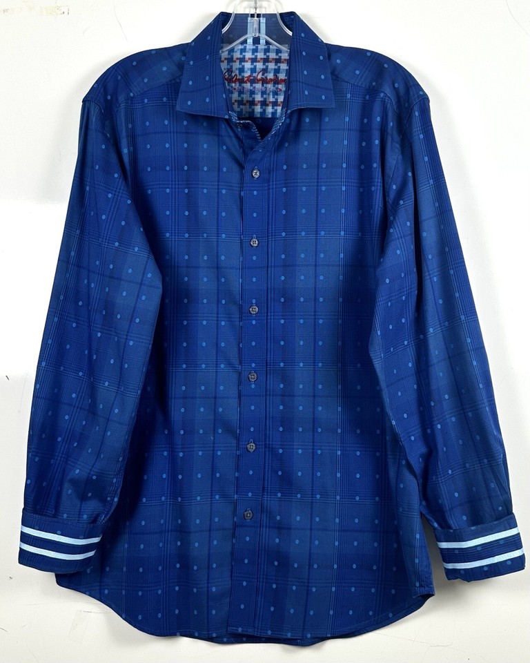 Robert Graham Modern Americana Tailored Fit Shirt Medium Blue Polka Dot ...