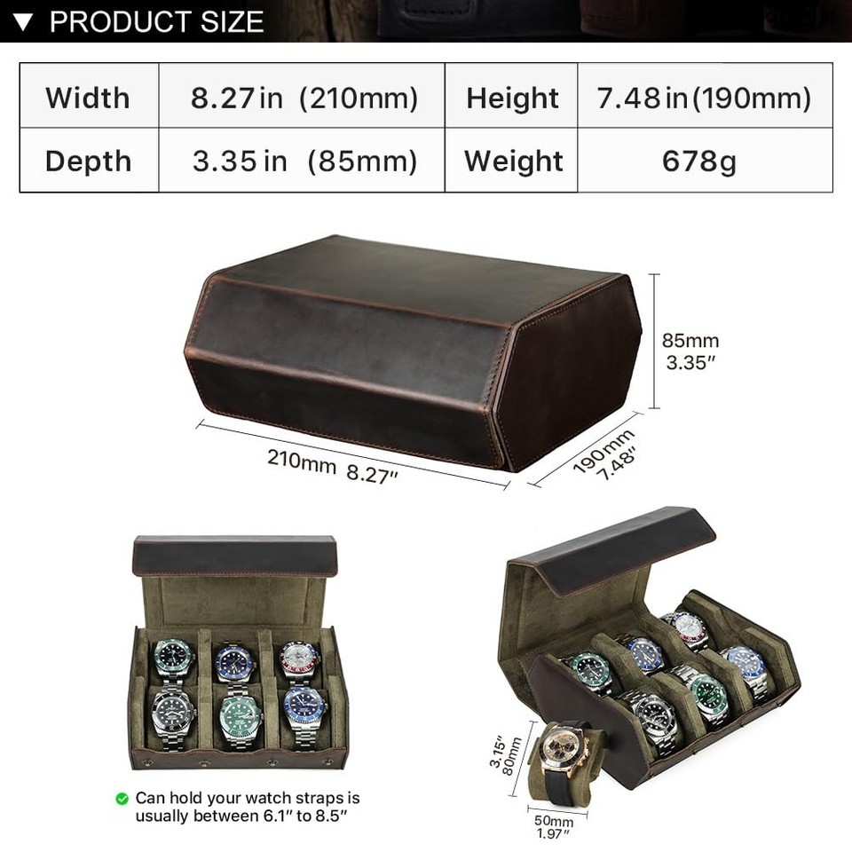 Genuine Leather Hexagon Watch Roll Travel Case, Leather 6-Watches Roll ...