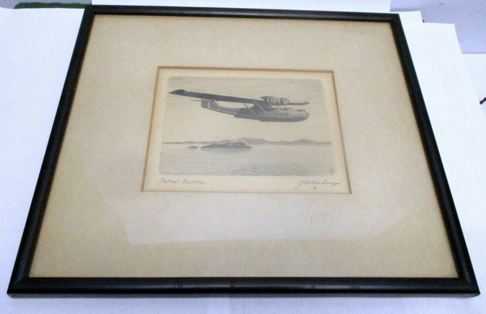 Signed C.J.A WILSON Original Etching Print WW2 PATROL BOMBER Airplane ...