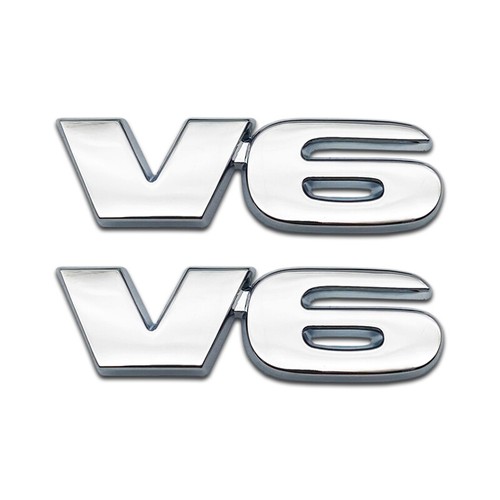 2x Silver Chrome Metal V6 Logo Car Emblem Engine Sports Badge Sticker ...