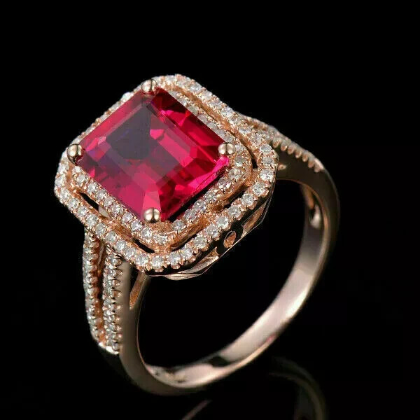 3Ct Emerald Cut Lab Created Red Ruby Wedding Ring 14K Rose Gold Plated | eBay