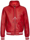 'BASEBALL Mens Leather HOODED Slim Fitted Stylish HipHop Rap Red Jacket ...