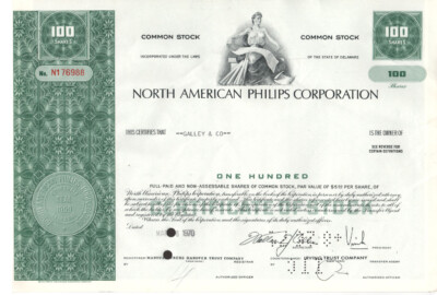 North American Philips Corp. - Original Stock Certificate - 1970 ...