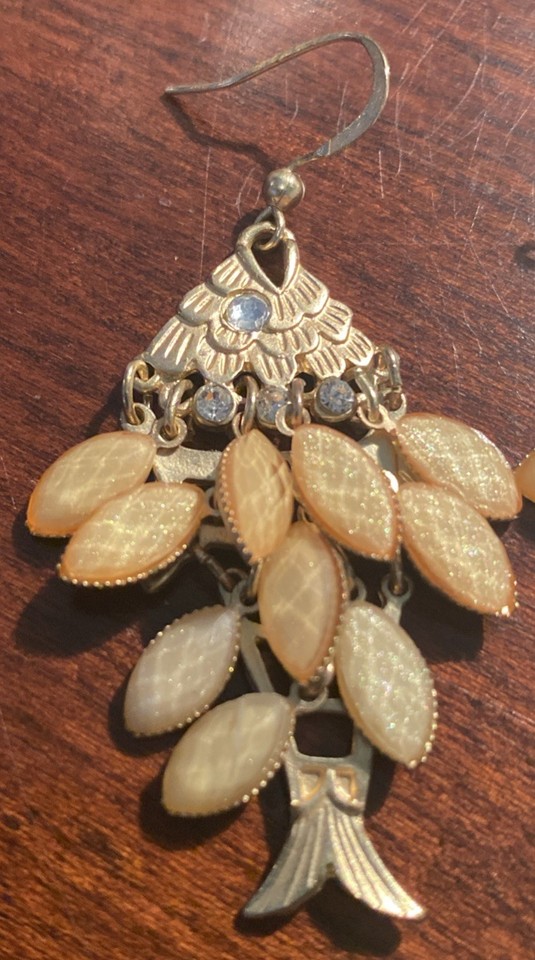 Gold tone Stone Scales Fish Pierced Earrings Elegant | eBay UK