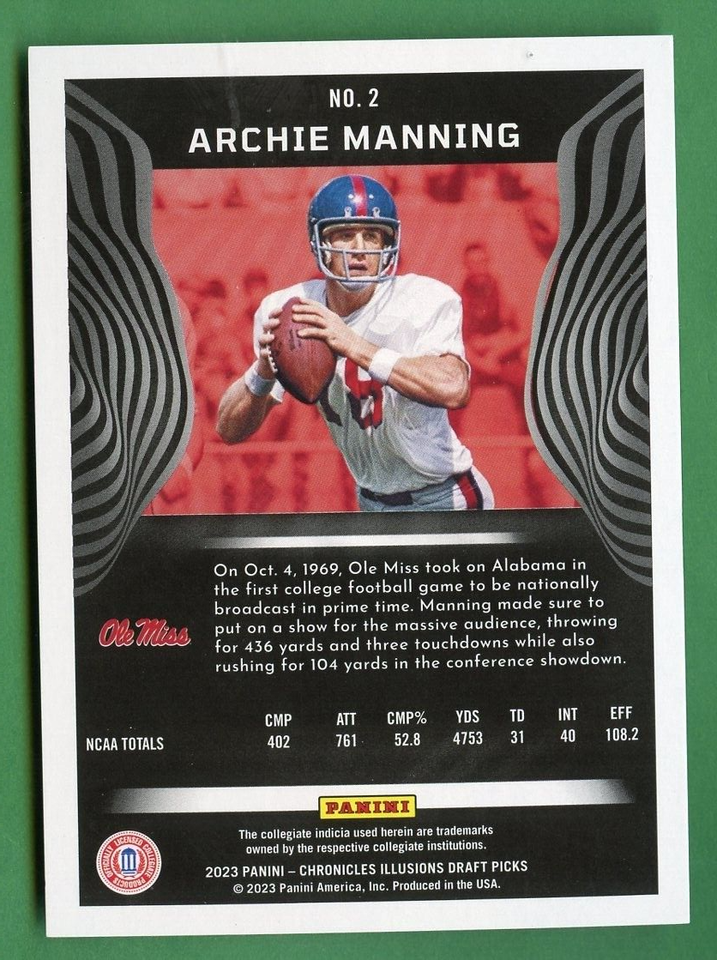 ARCHIE MANNING 2023 CHRONICLES DRAFT ILLUSIONS BLUE /99 OLE MISS SAINTS ...
