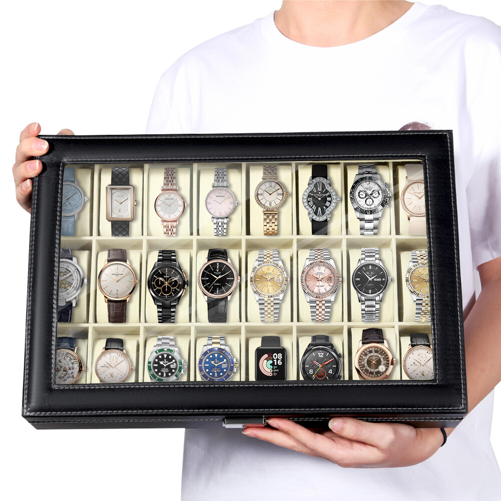 Wall Mounted Watch Case TimelyBuys 12 Piece Black Ebony Wood Watch
