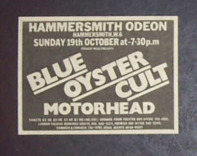 Motorhead Pre-Label Early Gig! Blue Oyster Cult 1975 Mini Poster Type ...