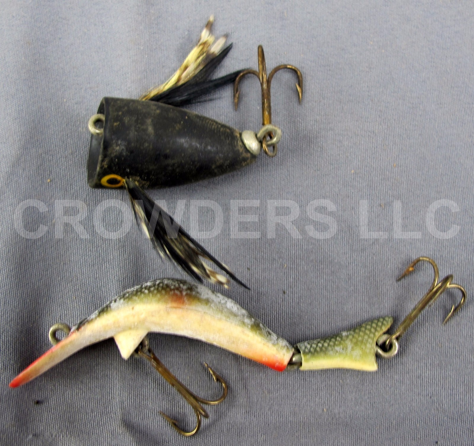 Vintage Fishing Bait Lure 3" Jointed Brook Baby Reefer & Black Popper w ...