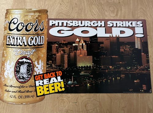Coors Extra Gold Metal Beer Sign PITTSBURGH CITY SKYLINE-Vintage ...