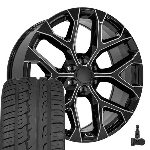 24" Milled Black CK156 Wheels, 305/35 Tires & TPMS Set Fits Silverado ...