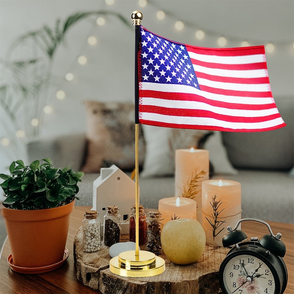 2 Pcs Desktop Flag Stand Metal Flagpole Ornaments Work Office Tabletop ...