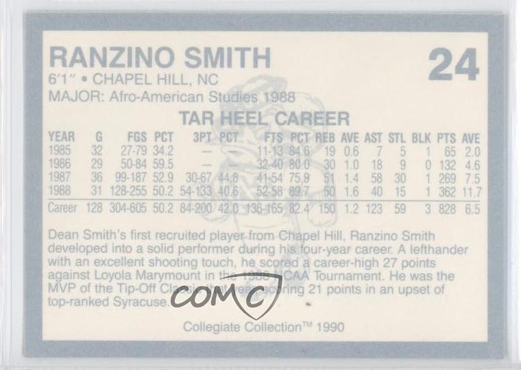 1990 Collegiate Collection North Carolina Tar Heels Ranzino Smith #24 ...