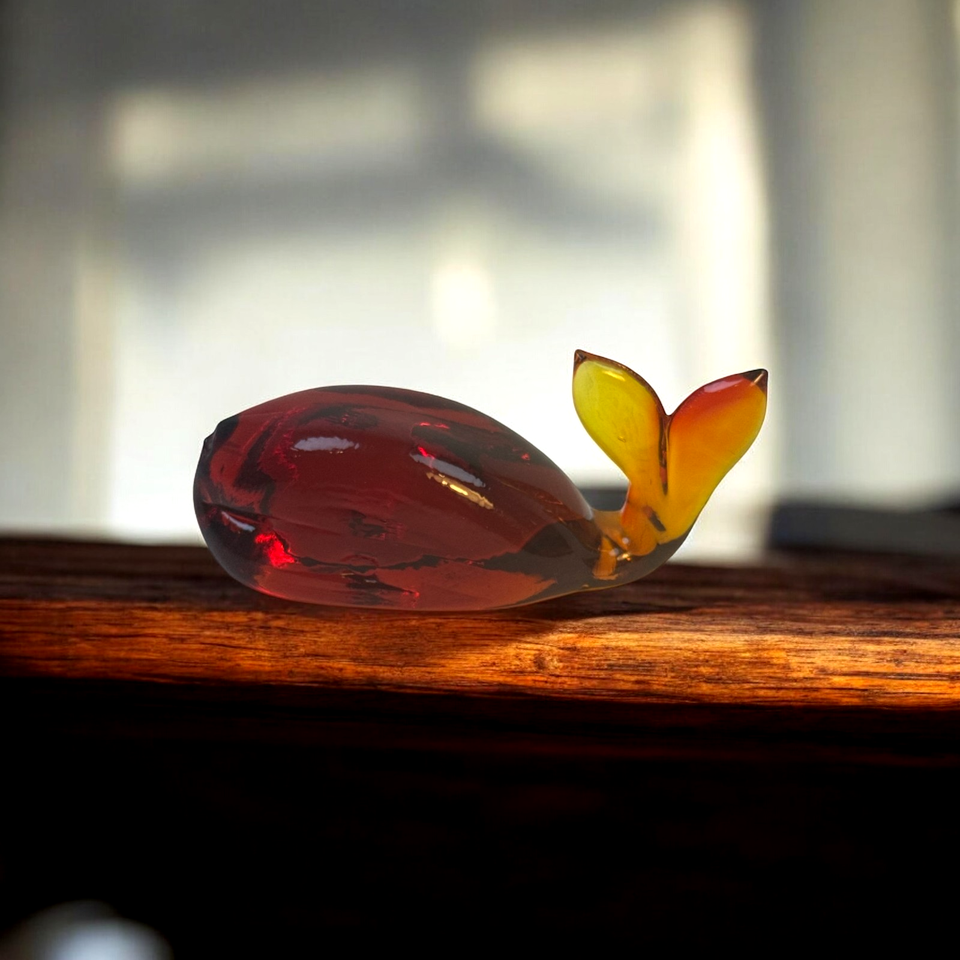 Vintage Amber Glass Whale Paperweight Hand Blown Art Glass Figurine 5 ...