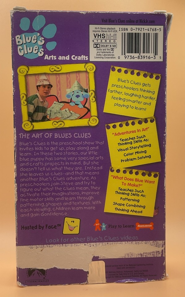 Blue's Clues - Arts & Crafts VHS 1998 Nick Jr. Orange Tape **Buy 2 Get ...