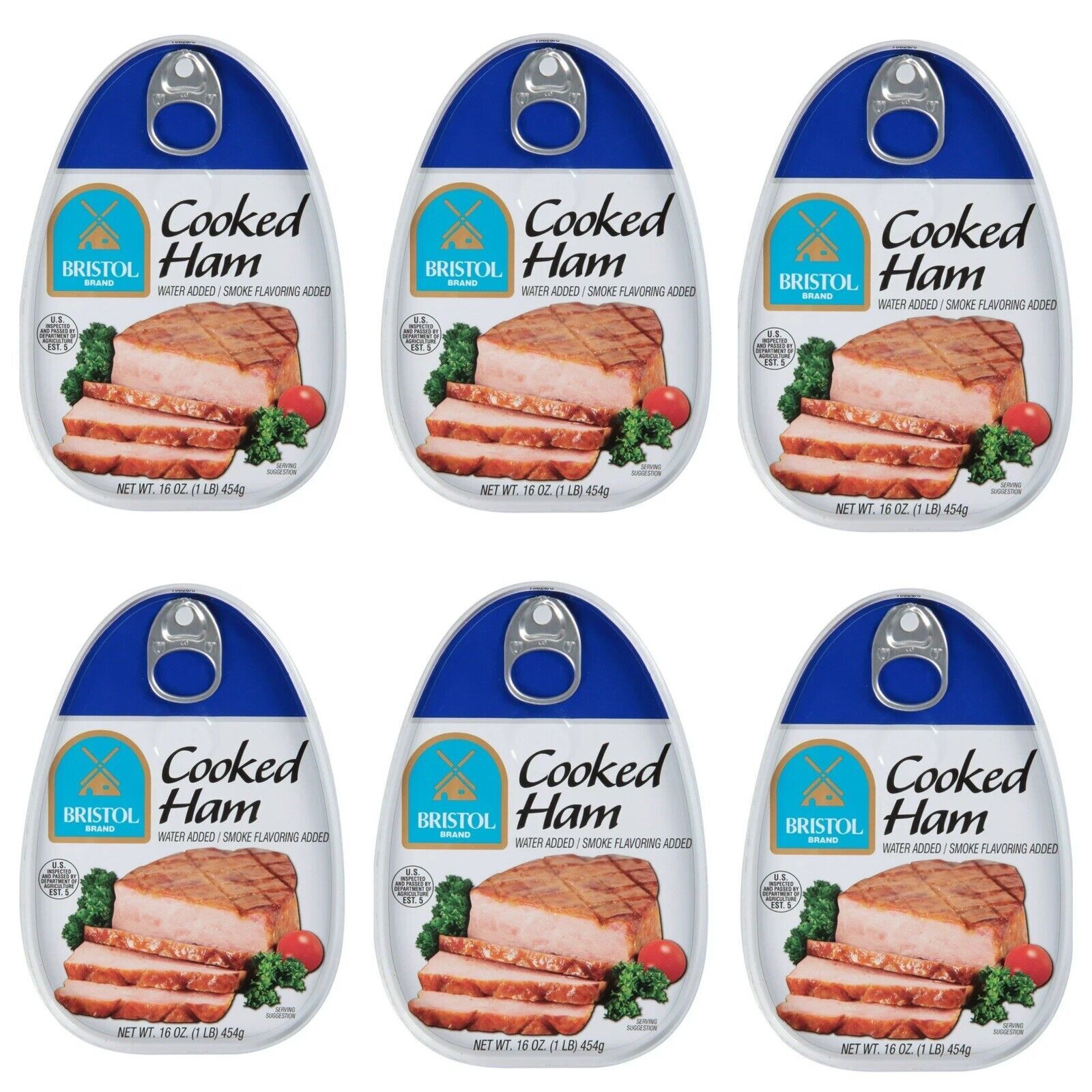 6 Pack Bristol Cooked Canned Ham 16oz Smoke Flavor Picnic | eBay