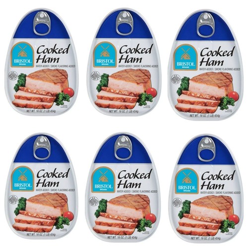 6 Pack Bristol Cooked Canned Ham 16oz Smoke Flavor Picnic | eBay