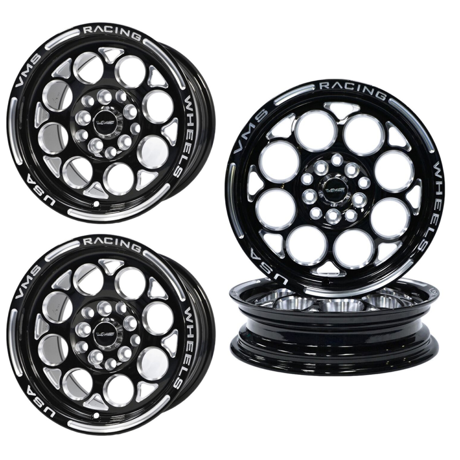 VMS Racing Black Modulo Drag Rims Wheels Pack 15x3.5 & 13x8 5x100 +20 ...