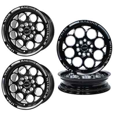 VMS Racing Black Modulo Drag Rims Wheels Pack 15x3.5 & 13x8 5x100 +20 ...