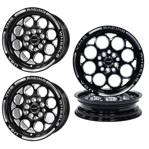 VMS Racing Black Modulo Drag Rims Wheels Pack 15x3.5 & 15x8 5x114.3 +20 ...