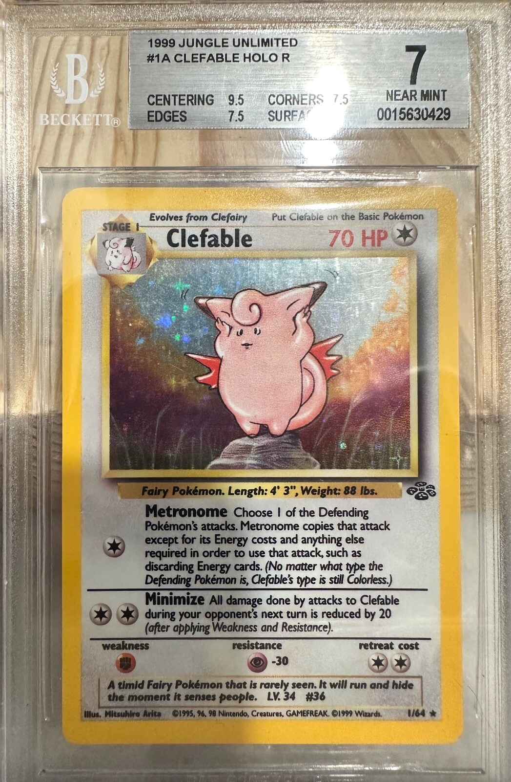 1999 Pokemon Clefable #1 Jungle Unlimited Holo Rare PSA 7 NM - Near ...
