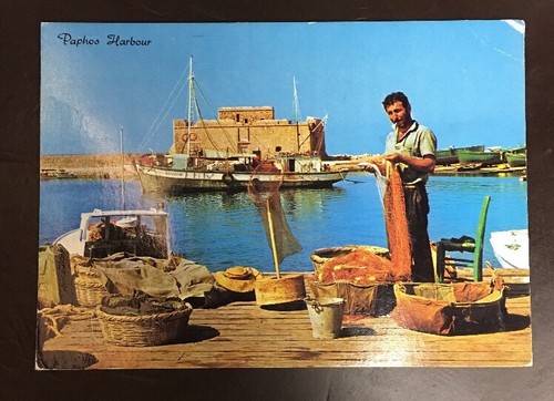Vintage Paphos Harbor, Picture Fisherman Cyprus Postcard. Postmarked In ...